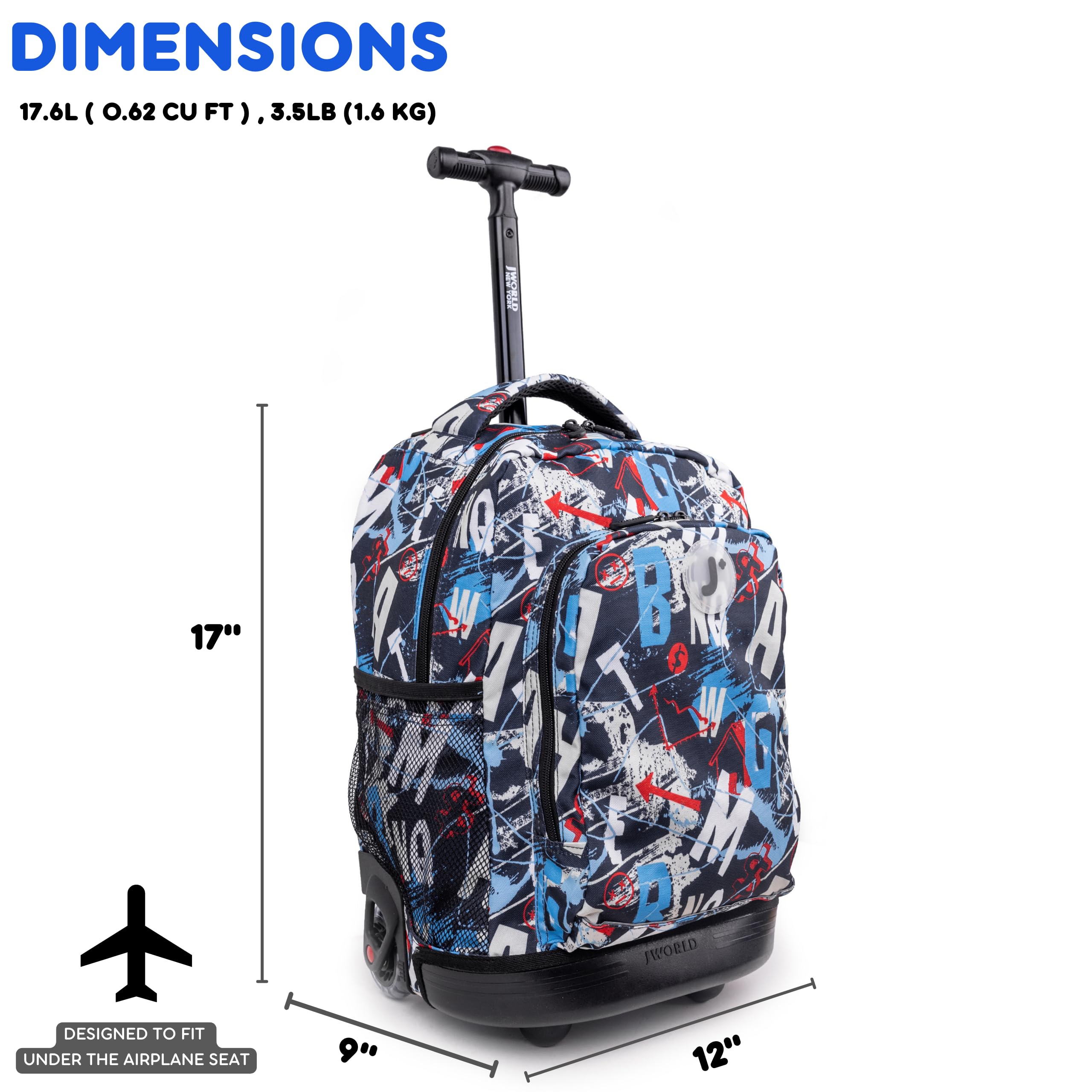 J World New York Sunny Rolling Backpack for Kids and Adults, Graffiti, 17 X 11.5X 5.5" (H X W X D)"