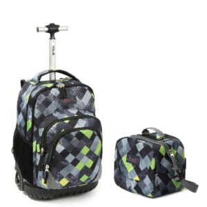 Tilami Rolling Backpack Laptop 18 inch with Lunch Bag, Grids