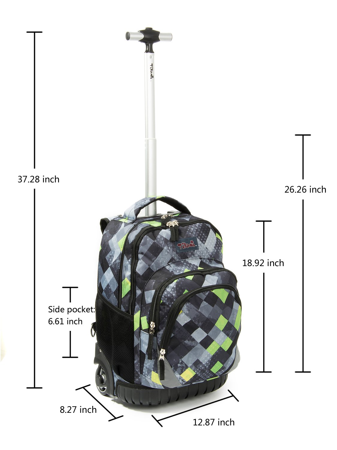 Tilami Rolling Backpack Laptop 18 inch with Lunch Bag, Grids