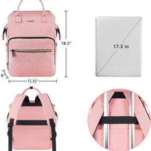 Ytonet Pink Laptop Backpack, 17.3 Inch Carry on Backpack for Women Teacher Nurse with USB Charging Port, Large Travel Carry on RFID Anti-theft Trip Water Resistant Bags for Work/College, Pink