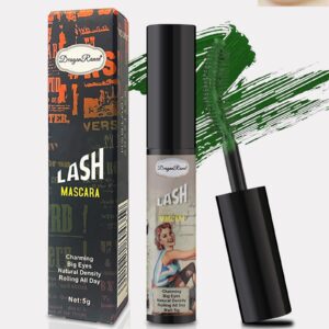 Waterproof Green Mascara Volume and Length,Long Lasting Non Clumping Curling Voluminous Colored Mascara for Eyelashes, Colorful Volumizing Tubing Mascara for Women Eye Makeup Cosplay Party-03