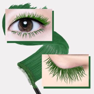 Waterproof Green Mascara Volume and Length,Long Lasting Non Clumping Curling Voluminous Colored Mascara for Eyelashes, Colorful Volumizing Tubing Mascara for Women Eye Makeup Cosplay Party-03