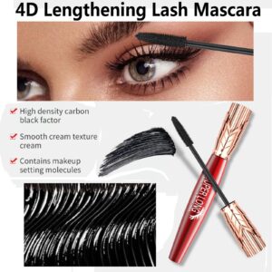 Super Long Black Mascara,LongLasting Waterproof SweatProof Quick-Drying 4D Silk Fiber Lash Mascara,Natural Lengthening Instant Volumizing Tubing Mascara Liquid Lash Extensions Mascara for Women Makeup