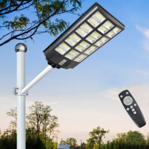 dengmall 1200w solar street lights outdoor, 100000 lumens dusk to dawn motion sensor security flood light waterproof, perfect for garden,yard, street, parking lot