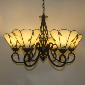 Skyweel Tiffany Style Chandelier Stained Glass Pendent Ceiling Light Flush Mount Ceiling Light Vintage Chandeliers Lighting Lamps (Leaf 6)