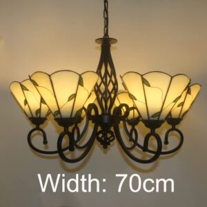 Skyweel Tiffany Style Chandelier Stained Glass Pendent Ceiling Light Flush Mount Ceiling Light Vintage Chandeliers Lighting Lamps (Leaf 6)