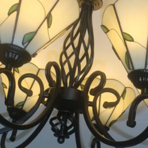 Skyweel Tiffany Style Chandelier Stained Glass Pendent Ceiling Light Flush Mount Ceiling Light Vintage Chandeliers Lighting Lamps (Leaf 6)