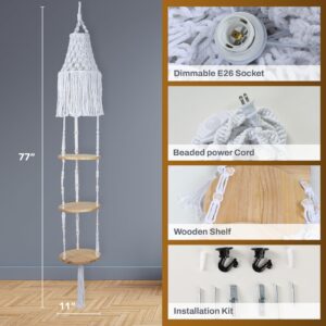 Boho Floor Lamp with Macrame Lamp Shade - Boho Hanging Lights with Plug in Cord - Boho Pendant Light for Cozy Spaces - Hanging Lamps for Living Room Plug in - Bohemian Living Room Decor Boho Lighting