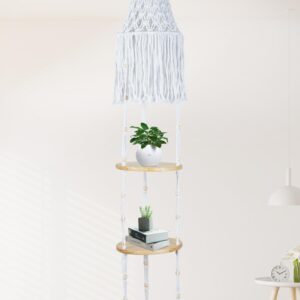 Boho Floor Lamp with Macrame Lamp Shade - Boho Hanging Lights with Plug in Cord - Boho Pendant Light for Cozy Spaces - Hanging Lamps for Living Room Plug in - Bohemian Living Room Decor Boho Lighting