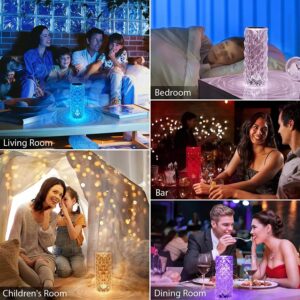 Crystal Lamp, 16 Color Changing RGB Rechargeable Rose Crystal Table Lamp with USB + Remote, Touch Control Crystal Rose Lamp, Romantic Diamond Night Light for Living Room