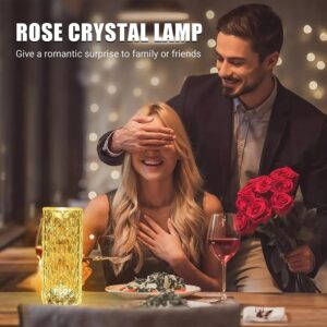 Crystal Lamp, 16 Color Changing RGB Rechargeable Rose Crystal Table Lamp with USB + Remote, Touch Control Crystal Rose Lamp, Romantic Diamond Night Light for Living Room