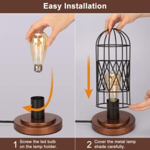 Touch Control Table Lamp, Industrial Bedside Lamp with 3 Way Dimmable Small Nightstand Lamp Vintage Metal Cage Table Lamp for Bedroom, Kitchen