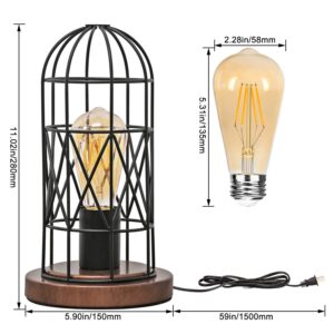 Touch Control Table Lamp, Industrial Bedside Lamp with 3 Way Dimmable Small Nightstand Lamp Vintage Metal Cage Table Lamp for Bedroom, Kitchen