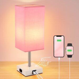 woderdeng touch control bedside lamp - 3-way dimmable table lamps with usb c+a port and outlet, nightstand lamp for bedroom decor and living room,pink