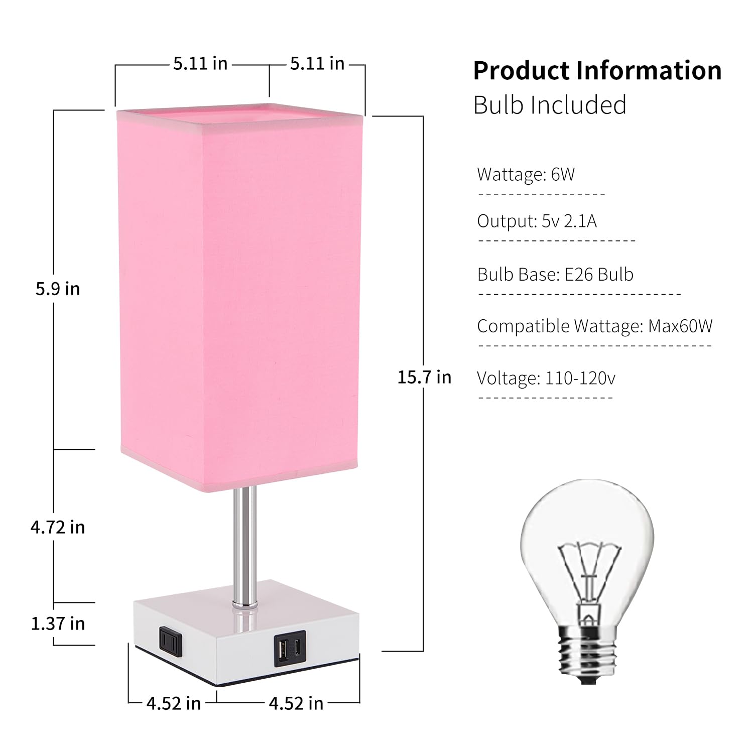 Woderdeng Touch Control Bedside Lamp - 3-Way Dimmable Table Lamps with USB C+A Port and Outlet, Nightstand Lamp for Bedroom Decor and Living Room,Pink