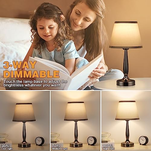 Kakanuo Touch Table Lamp for Bedroom, Small Bedside Lamp with USB C Charging Port, 3 Way Dimmable Touch Control Nightstand Lamp for Living Room and Office, LED Bulb Included