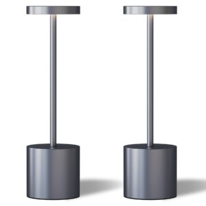 tbbga led cordless table lamps set of 2, portable rechargeable 5000mah battery powered lamp, 3 color stepless dimmable metal table light for outdoor/patio/restaurant/home. (grey)