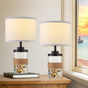 sheetea glass table lamps for bedroom set of 2, fillable modern rattan lamps for living room with white lampshades, coastal bedside nightstand lamps for reading home decor(shell not included)