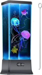 colorlife electric jellyfish tank table lamp with color changing light gift for kids men women home deco for room mood light for relax(black)