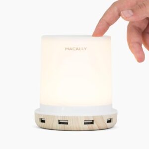 macally small touch lamps for nightstand - bedside lamp with usb port - 3 way dimmable short table lamp for small spaces - use as night light and charger in bedroom