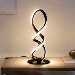 adebime modern table lamp, stepless dimmable led spiral lamp black unique bedside lamp, 12w 3200k contemporary nightstand lamp, warm white office desk lamp for bedroom living room home