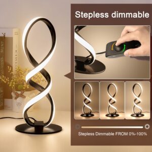 Adebime Modern Table lamp, Stepless Dimmable LED Spiral lamp Black Unique Bedside lamp, 12W 3200K Contemporary Nightstand Lamp, Warm White Office Desk lamp for Bedroom Living Room Home