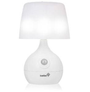 ivation 12-led battery operated motion sensing table lamp - dual color range - available settings include manual & automatic motion & light sensing, white