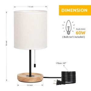 HAITRAL Bedside Table Lamp - Modern Nightstand Lamp with Linen Fabric Shade Wooden Desk Lamps for Bedrooms, Office, College Dorm, Dinning Room, Girls Room - 16 Inches (HT-AD005)