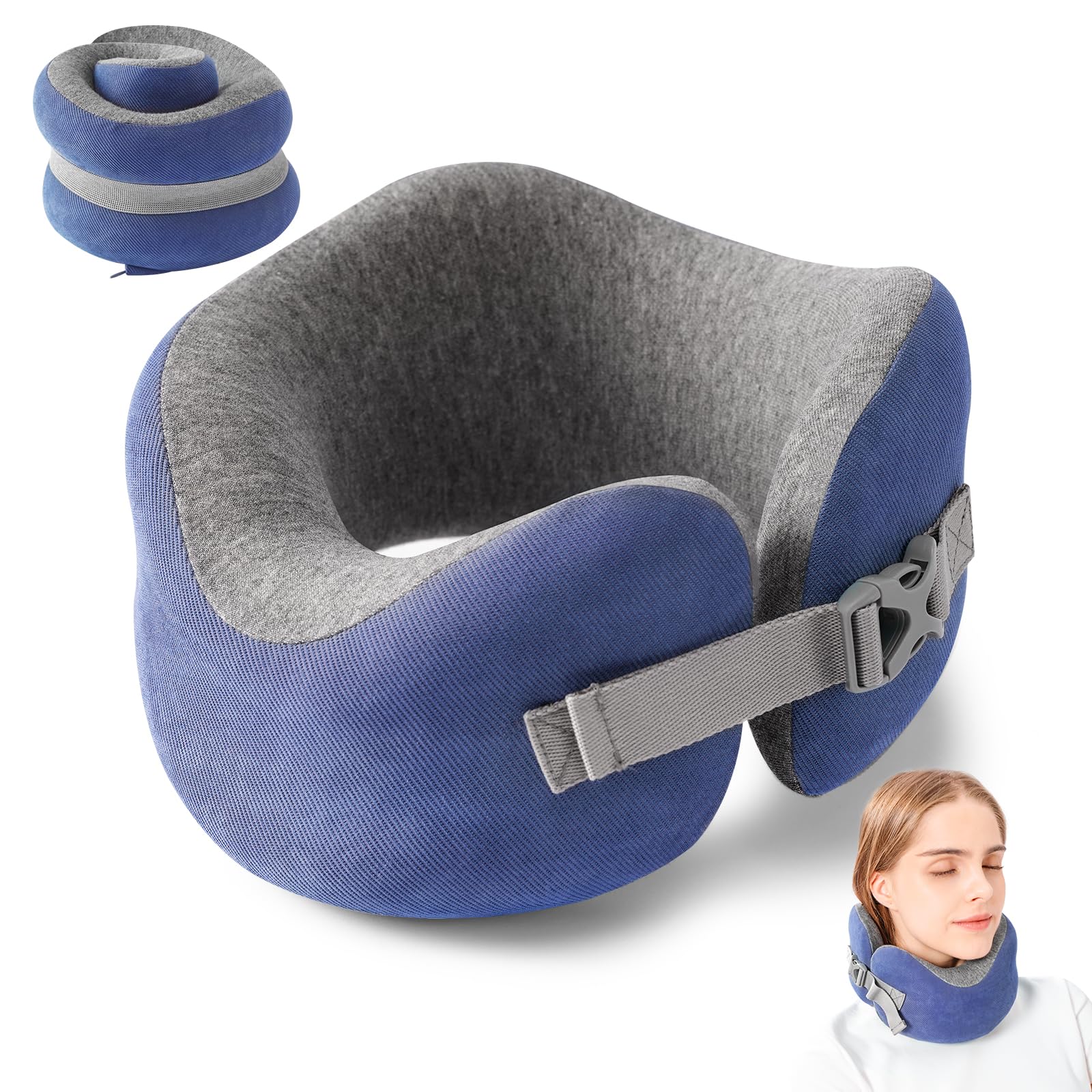 napz Travel Neck Pillow Memory Foam Neck Support, Cervical Pain Relief Contoured Pillows with Washable Cover & Adjustable Clasp for Traveling, Sleeping, Airplane, Car, Office