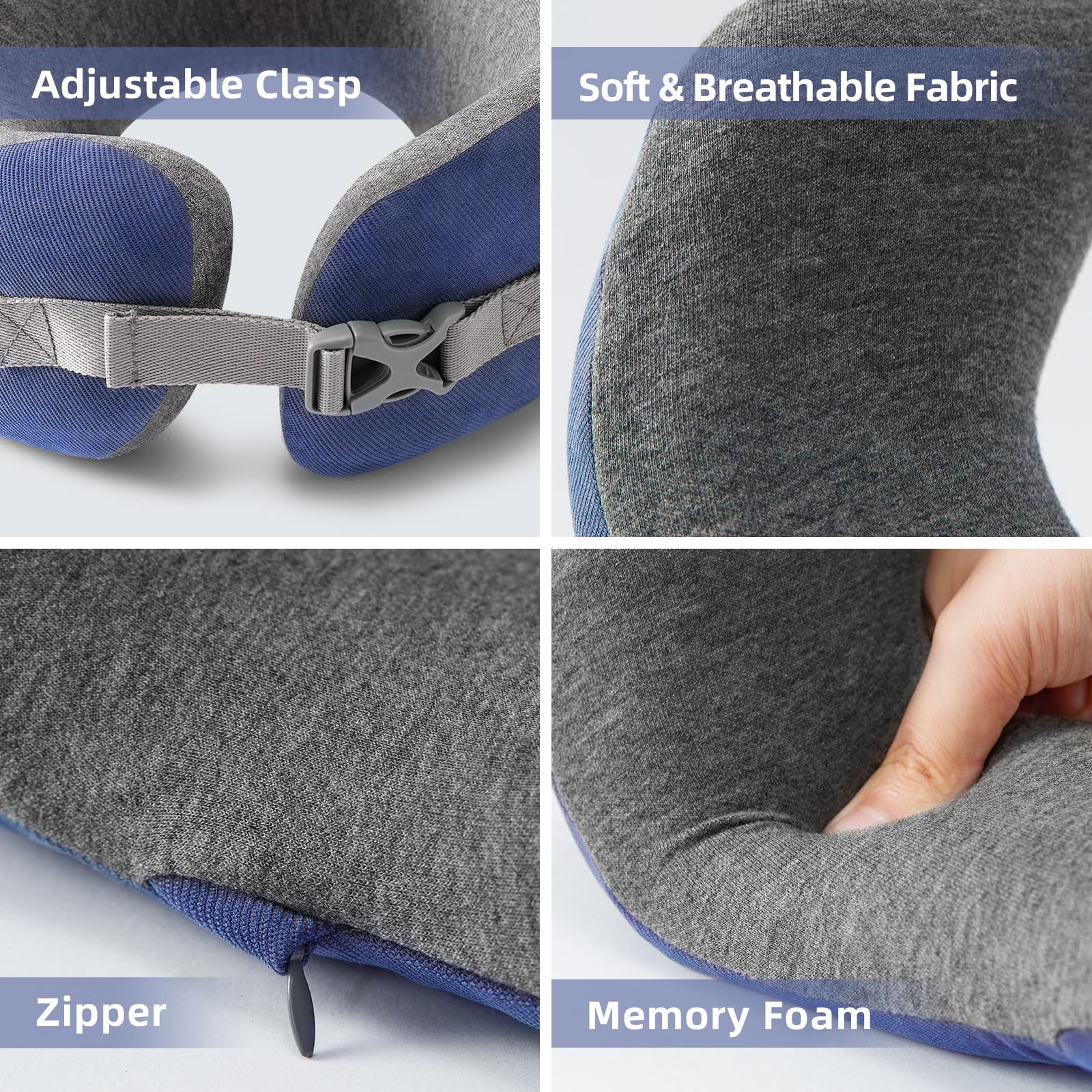 napz Travel Neck Pillow Memory Foam Neck Support, Cervical Pain Relief Contoured Pillows with Washable Cover & Adjustable Clasp for Traveling, Sleeping, Airplane, Car, Office