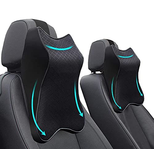 SEAHOME Car Seat Headrest Neck Rest Cushion - Ergonomic Car Neck Pillow Durable 100% Pure Memory Foam Carseat Neck Support - Comfty Car Seat Back Pillows for Neck/Back Pain Relief (Black 2pcs)