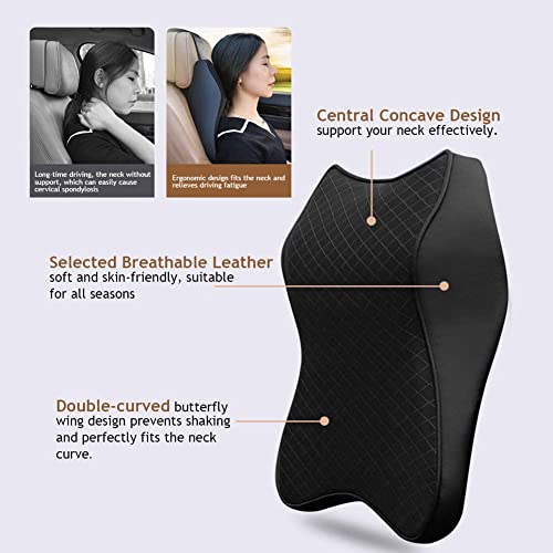 SEAHOME Car Seat Headrest Neck Rest Cushion - Ergonomic Car Neck Pillow Durable 100% Pure Memory Foam Carseat Neck Support - Comfty Car Seat Back Pillows for Neck/Back Pain Relief (Black 2pcs)