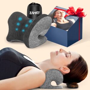 zamat neck and shoulder relaxer w/magnetic therapy pillowcase, neck stretcher chiropractic pillows for pain relief, cervical traction device for relieve tmj headache muscle tension spine alignment