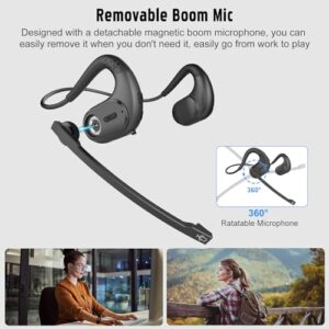 Giveet Bluetooth 5.3 Headset with Detachable Microphone, DSP Noise Cancelling Wireless Headset for Phone PC Laptop, Open Ear Comfort Headphones for Office Home Working Driving Running, 12 Hrs Playtime