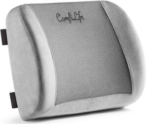 comfilife lumbar support back pillow office chair and car seat cushion - memory foam with adjustable strap and breathable 3d mesh (gray)