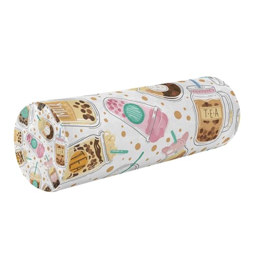 JUNZAN Bubble Tea Pattern Yoga Bolster Pillow Memory Foam Neck Roll Pillow Round Pillow Chair Cushion for Knee Support Pillow Roller Pillow for Back