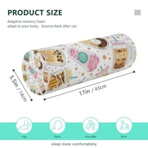 JUNZAN Bubble Tea Pattern Yoga Bolster Pillow Memory Foam Neck Roll Pillow Round Pillow Chair Cushion for Knee Support Pillow Roller Pillow for Back