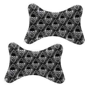 mzerse car neck pillow 2 pieces travel pillow compatible with black peony rose flowers dead skulls for head rest neck support head cushion support for car seat airplanes sleeping