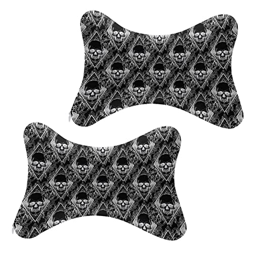 MZERSE Car Neck Pillow 2 Pieces Travel Pillow Compatible with Black Peony Rose Flowers Dead Skulls for Head Rest Neck Support Head Cushion Support for Car Seat Airplanes Sleeping