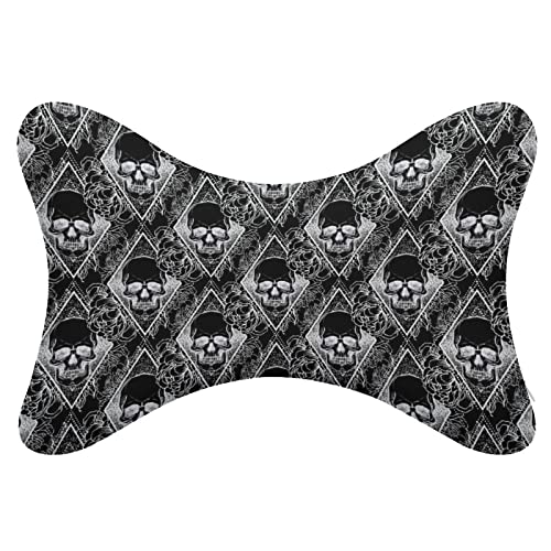 MZERSE Car Neck Pillow 2 Pieces Travel Pillow Compatible with Black Peony Rose Flowers Dead Skulls for Head Rest Neck Support Head Cushion Support for Car Seat Airplanes Sleeping