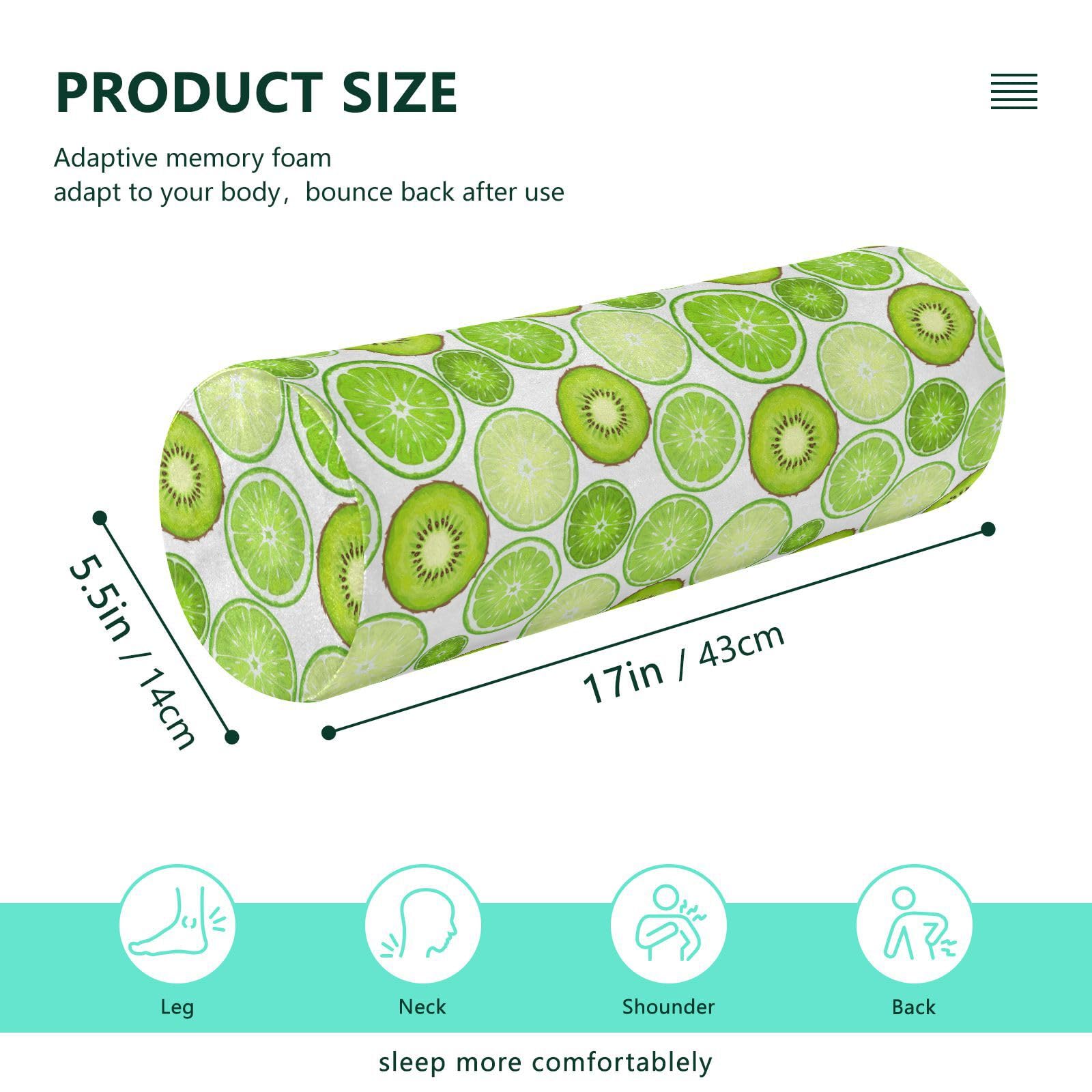 linqin Green Lime Bolster Pillow for Reading Neck Roll Pillow Protector Round Pillows for Bed Cushion Insert Neck Support Pillow