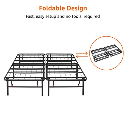 Amazon Basics Foldable Metal Platform Bed Frame with Tool Free Setup, 14 Inches High, Sturdy Steel Frame, No Box Spring Needed, King, Black