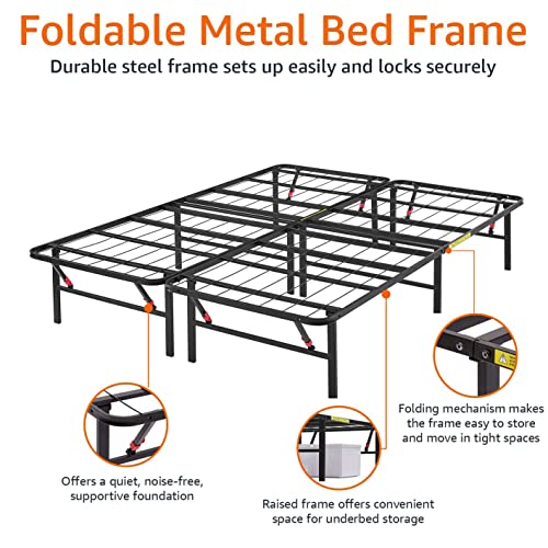 Amazon Basics Foldable Metal Platform Bed Frame with Tool Free Setup, 14 Inches High, Sturdy Steel Frame, No Box Spring Needed, King, Black