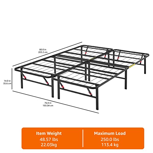 Amazon Basics Foldable Metal Platform Bed Frame with Tool Free Setup, 14 Inches High, Sturdy Steel Frame, No Box Spring Needed, King, Black