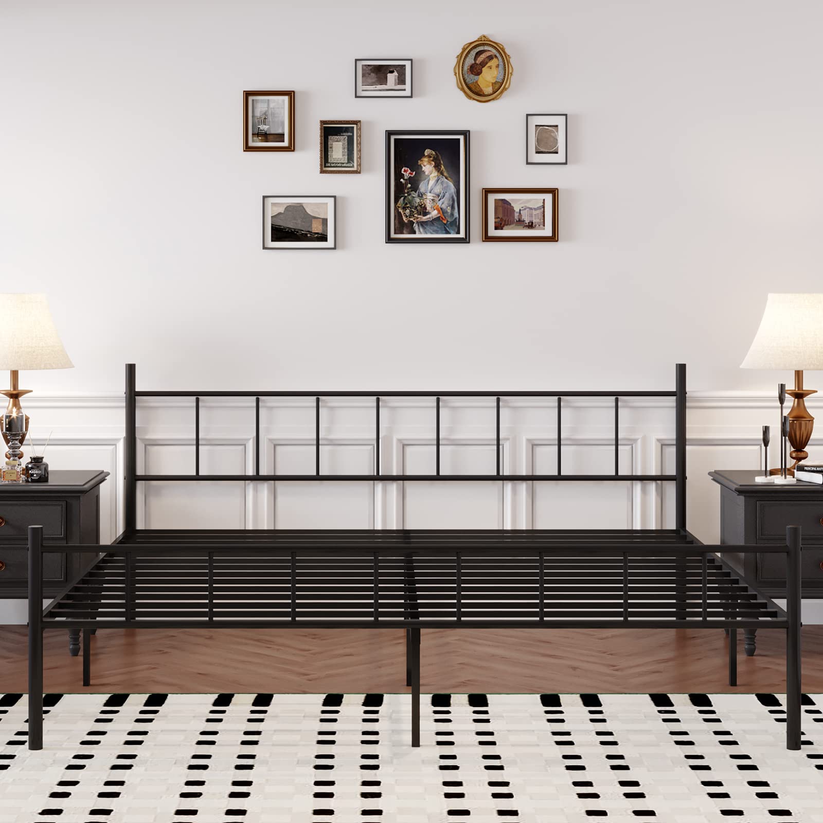 zunatu Classic Metal Bed Frame Platform Mattress Foundation with Classic Style Iron-Art Headboard/Footboard/Under Bed Storage/No Box Spring Needed/California King Size Black