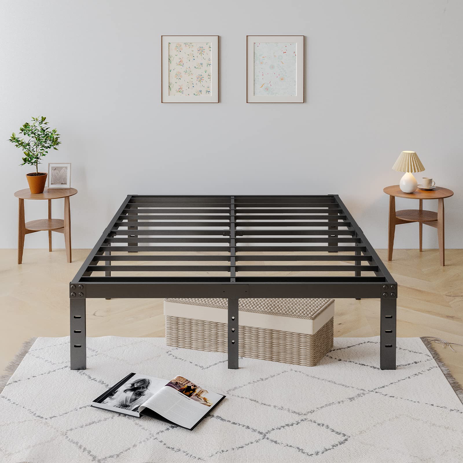 COMASACH 14 Inch King Size Bed Frame Supports up to 3500lbs, No Box Spring Needed, Platform with Heavy Sturdy Metal Steel, Easy Assembly, Under Bed Storage, Noise-Free, Non-Slip