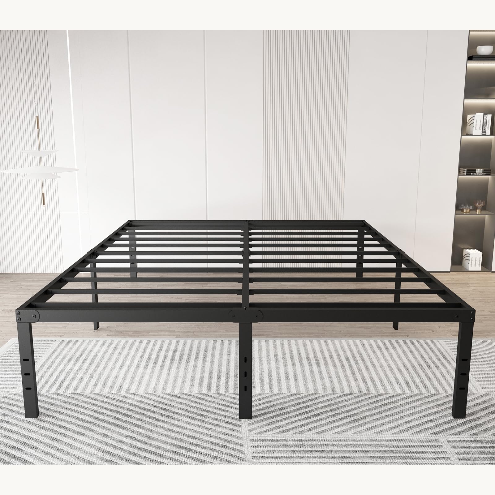 Chezisam King Size Metal Bed Frame 14 "high Heavy Duty Platform Bed Can Support 3500lbs No Box Spring Needed with Under Bed Storage Space Easy Assembly Non-slip and Noiseless Black