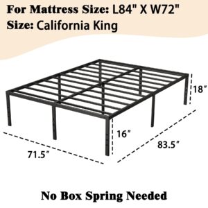 Jebosam 18 inch California King Bed Frame No Box Spring Needed Heavy Duty Platform Cal King Bed Frame Steel Support 2500 lbs Non-Slip Noise Free Black Cali Kng bed frame