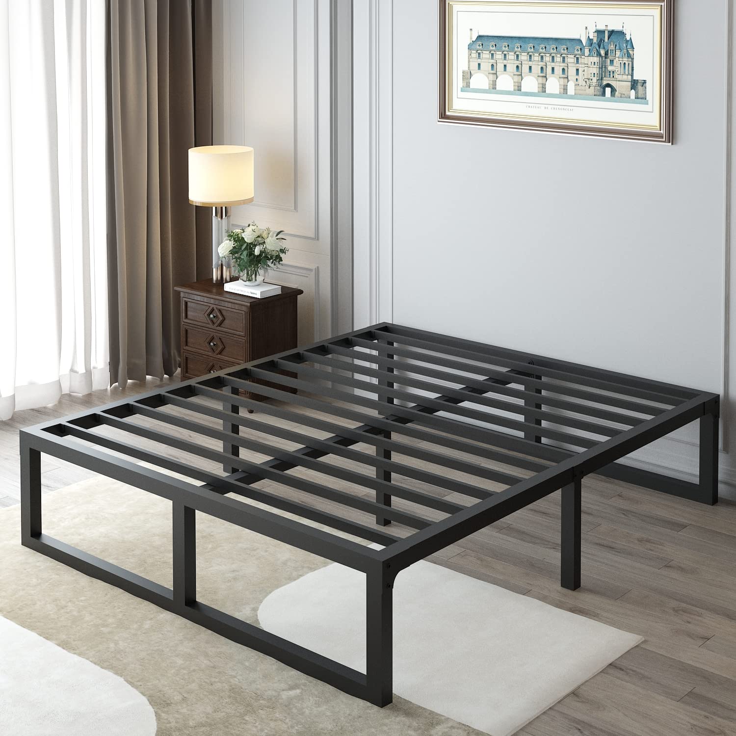 Yitong Angel King Bed Frame, 14 Inch High 3500 lbs Metal Platform, Mattress Foundation with Steel Slat Support/No Box Spring Needed/Noise Free/Non-Slip/Easy Assembly