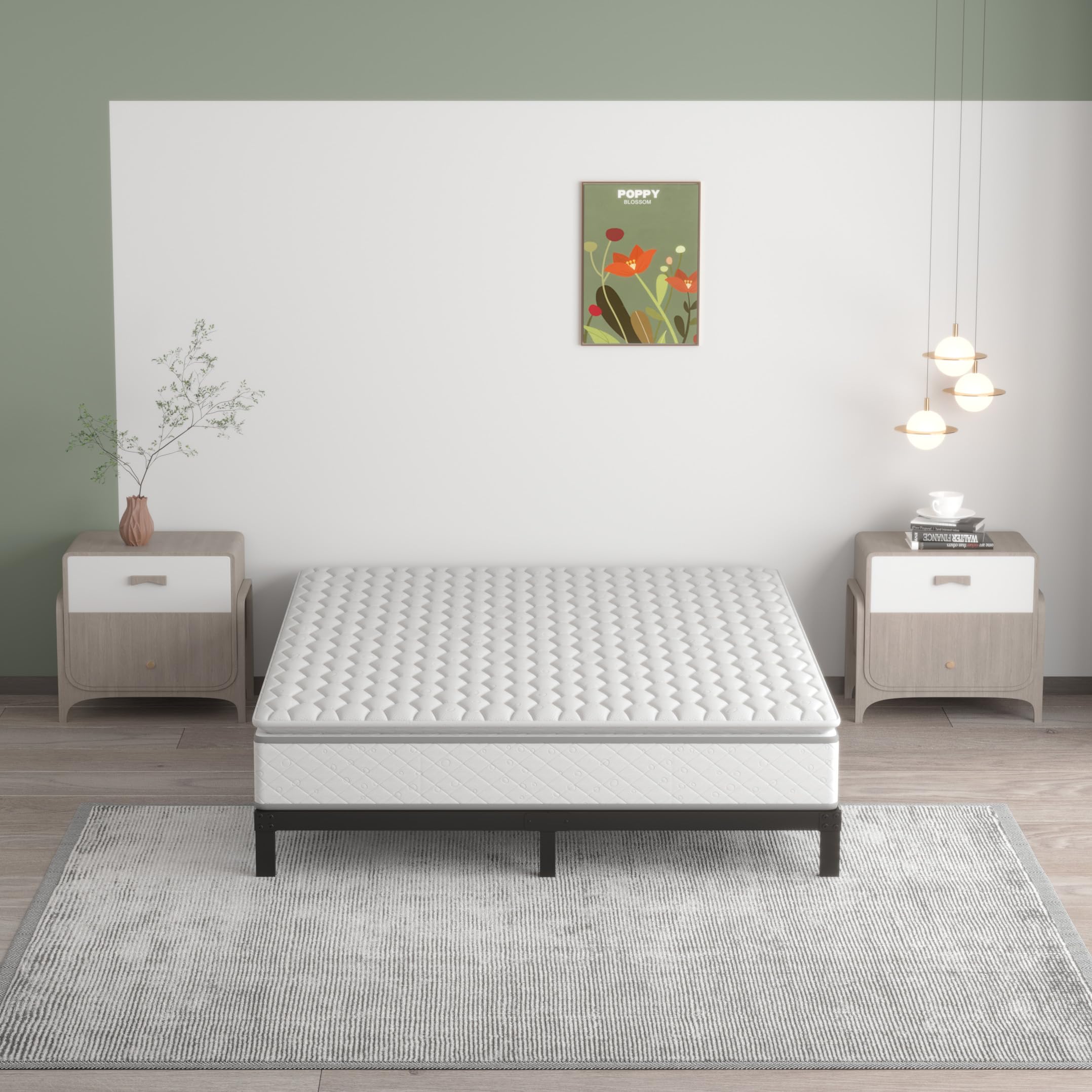 Upcanso 7 Inch King Bed Frame No Box Spring Need, Low Profile Metal Platform King Size Bed Frame, Heavy Duty Support Bedframes King, Easy Assembly